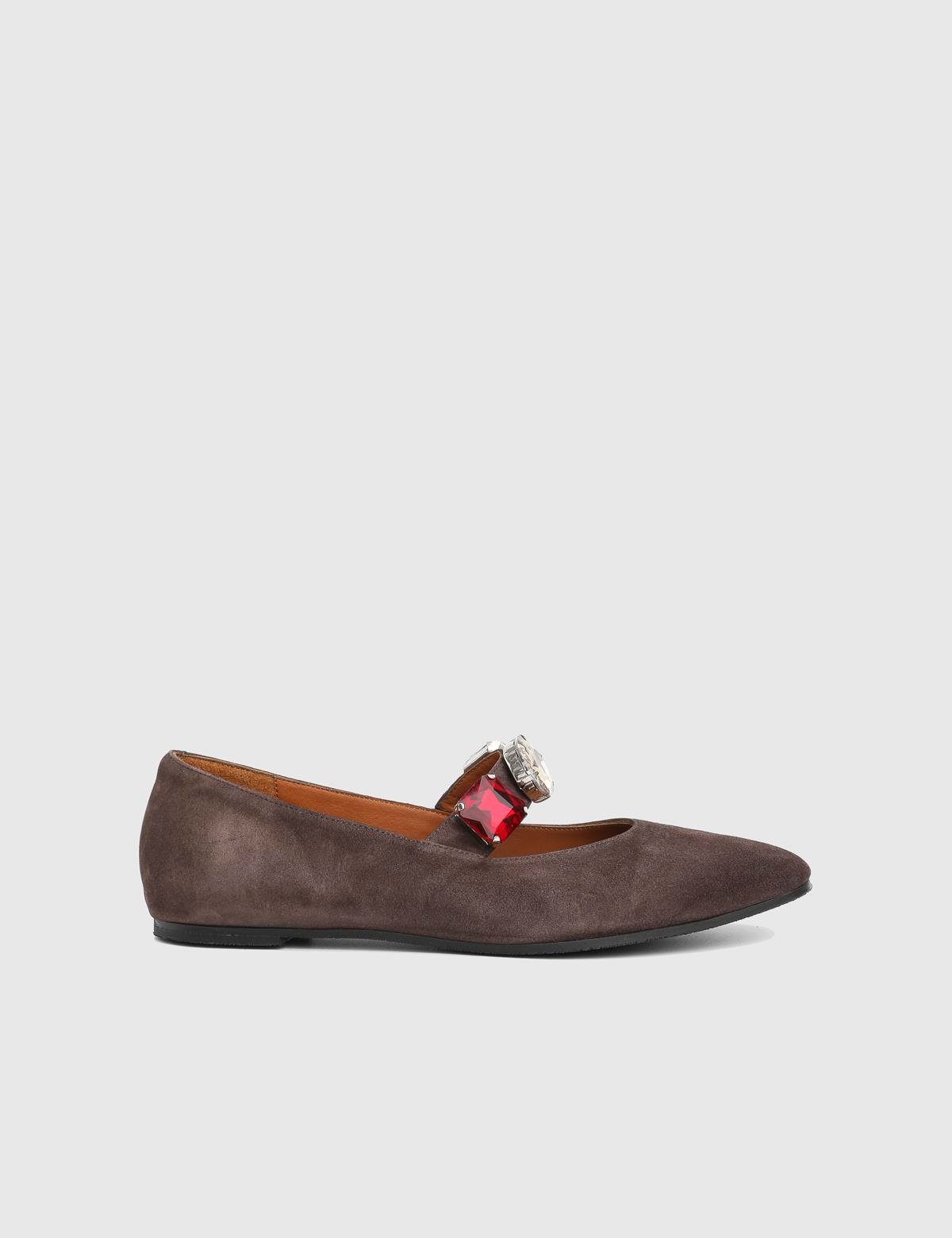 Litoni Brown Suede Leather Women's Ballerina - İLVİ
