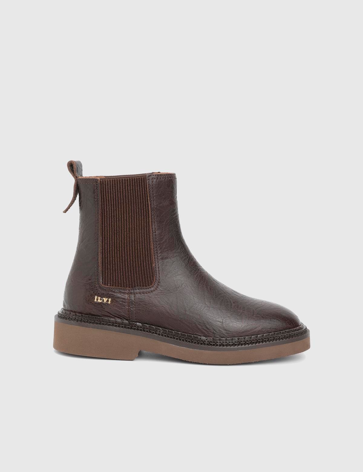 Matew Brown Leather Women's Boot - İLVİ