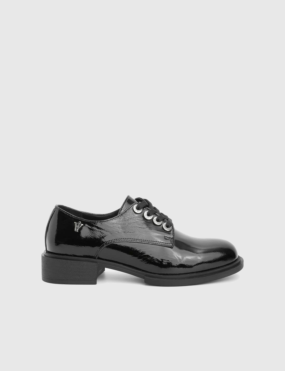 Pertis Black Patent Leather Women's Oxford - İLVİ